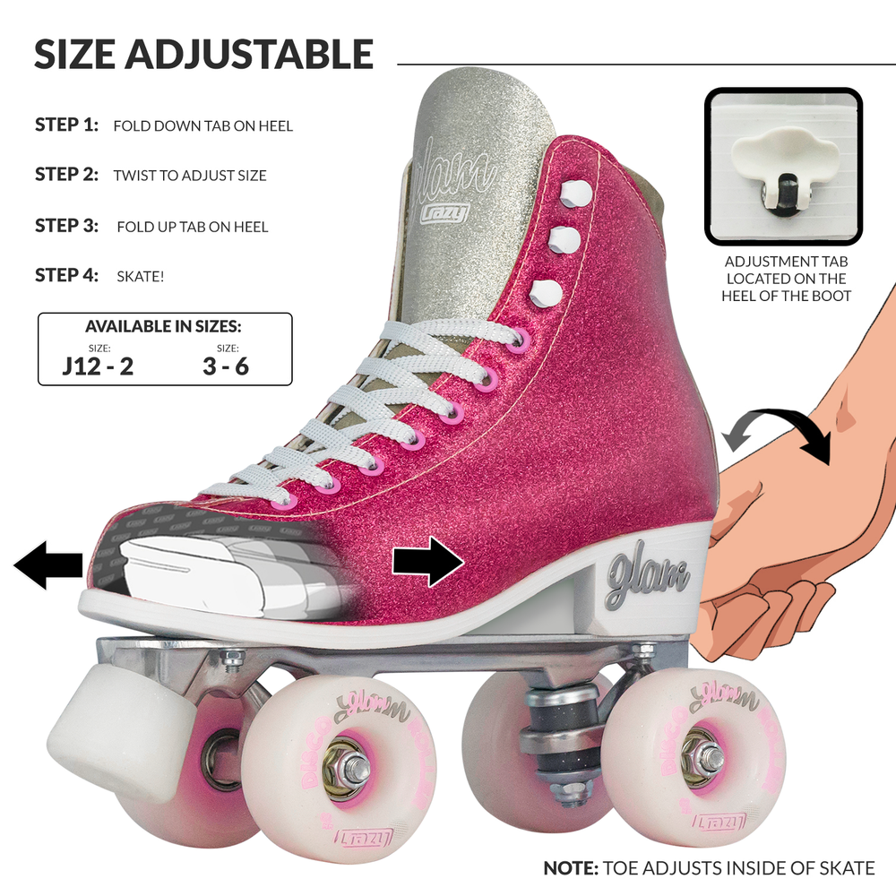 GLAM Pink - Size Adjustable Roller Skates