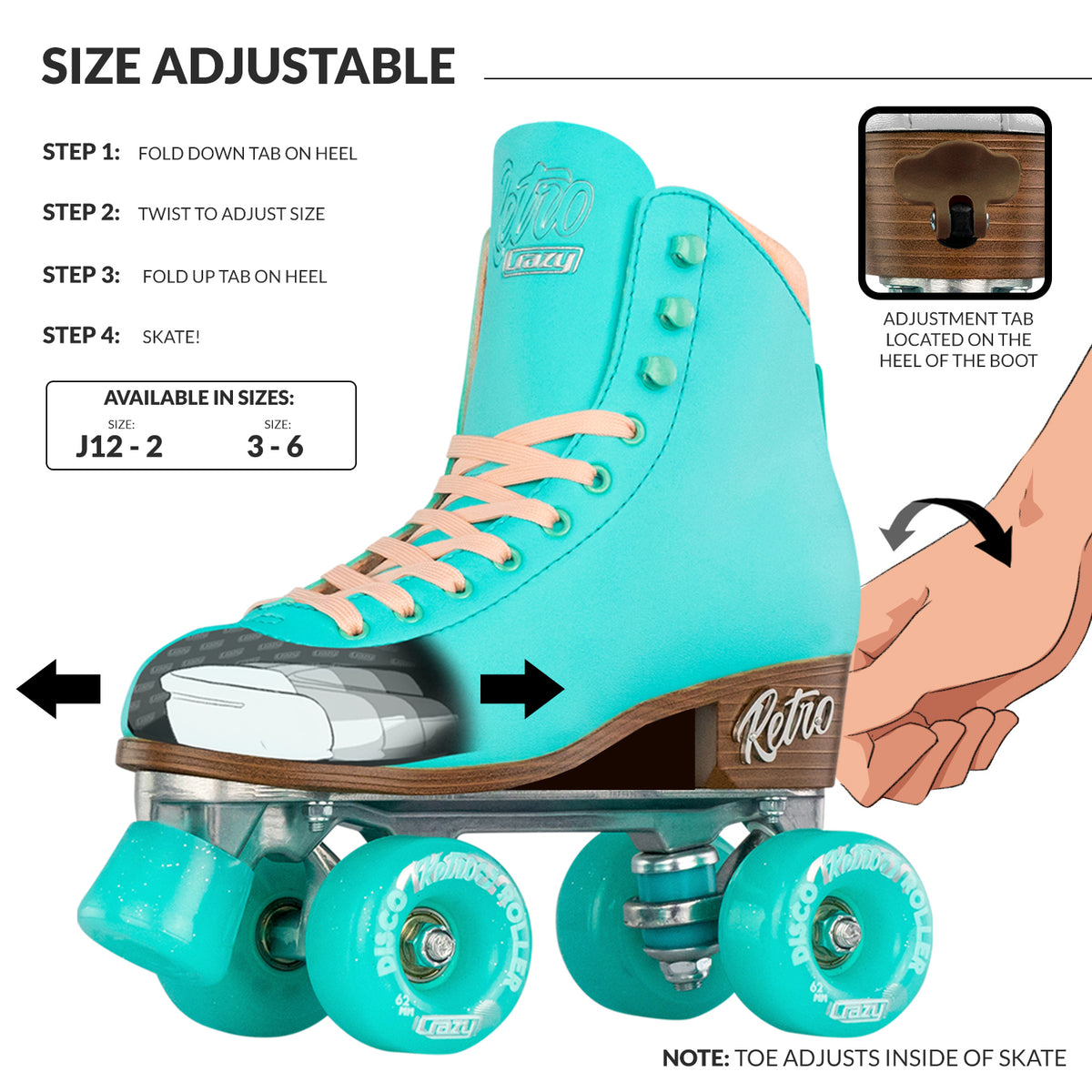 RETRO - Size Adjustable Roller Skates | Crazy Skates